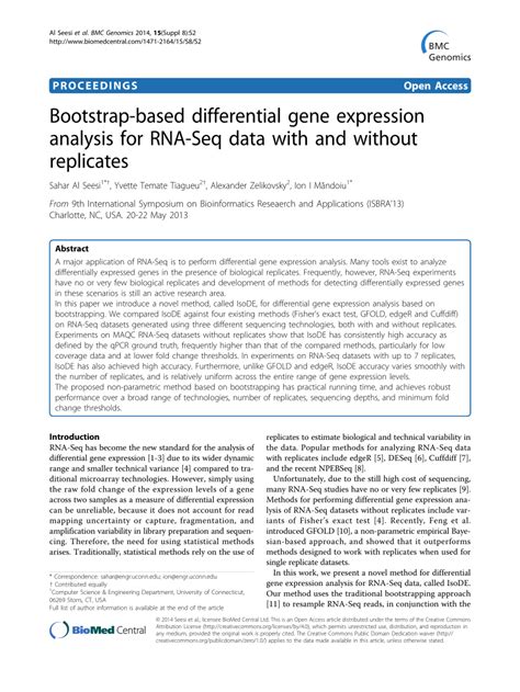 Pdf Bootstrap Based Differential Gene Expression Analysis For Rna Seq Data With And Without