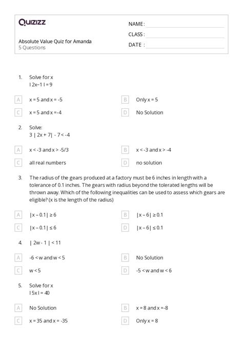 50 Absolute Value Worksheets For 1st Class On Quizizz Free And Printable