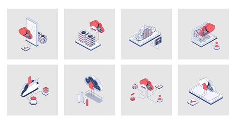 Cloud Storage Isometric Icons Set Objects Ft 3d And Isometry Envato Elements