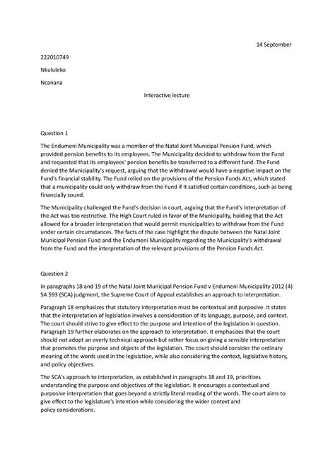 Interactive Lecture 14 14 September 222010749 Nkululeko Ncanana