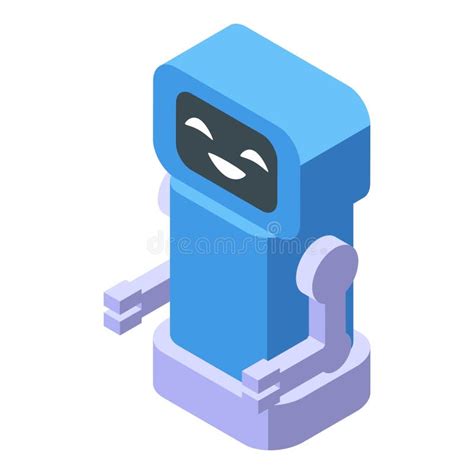 Friendly Blue Robot Smiling With Arms Outstretched Isometric Icon Stock