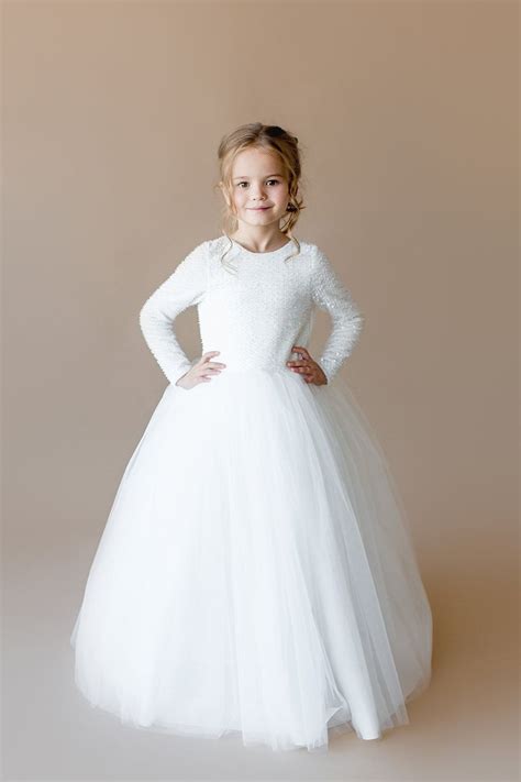 Long Sleeve Flower Girl Dress Chic Vintage Brides Long Flower Girl