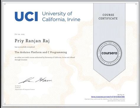 Thrilled To Share That I Have Completed The Course Arduino Platform And C Programming From