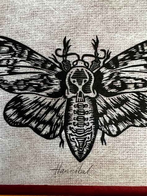 Deaths Head Hawk Moth Hannibal Limited Edition Numbered Hand Drawn Hand Carved Hand Printed