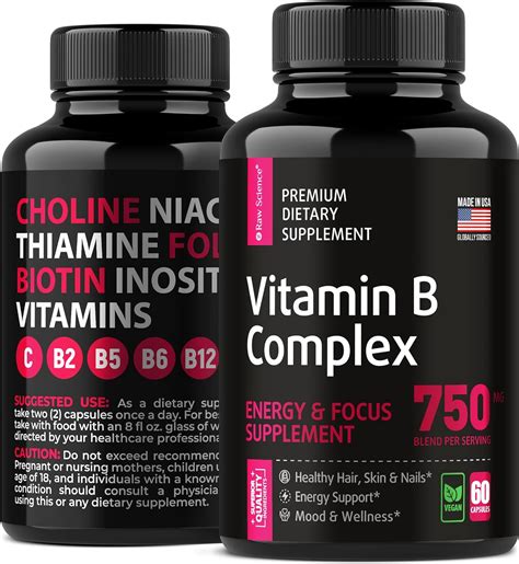 Vitamin B Complex Capsules B Vitamins B1 B2 B3 B5 B6 B7