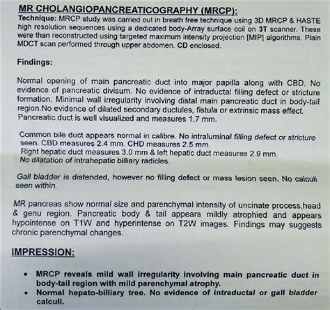 Magnetic Resonance Cholangiopancreatography Dated April 16 2019 10 Th