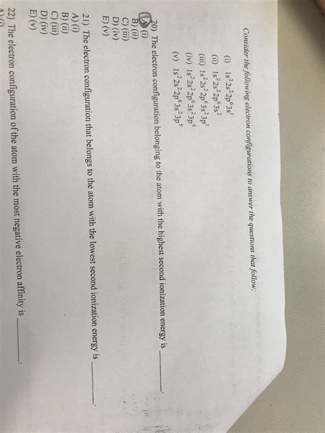 Solved Consider The Following Electron Configurations To Chegg