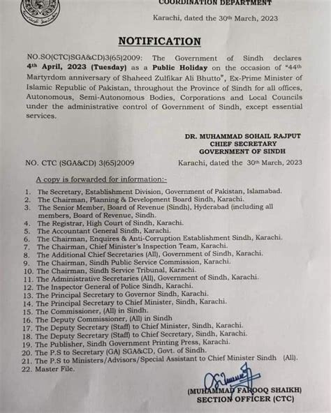 Sindh Government Announced Public Holiday On 04 April 2023