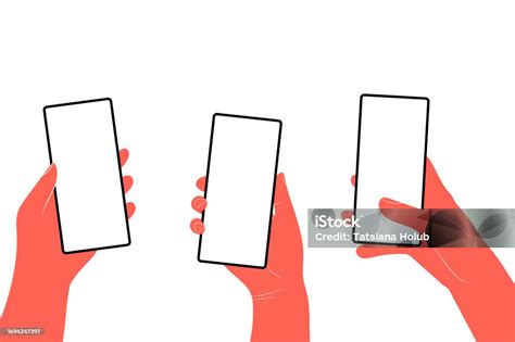 인간의 손은 빈 화면으로 수평으로 휴대 전화를 잡습니다 빈 화면이 있는 전화기를 들고 있는 손은 조롱합니다 플랫 벡터