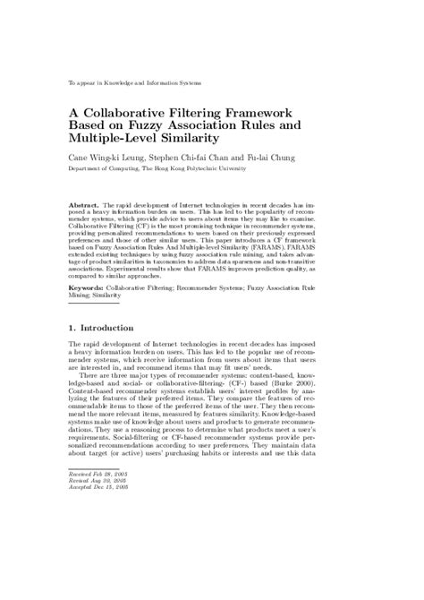 pdf a collaborative filtering framework based on fuzzy association
