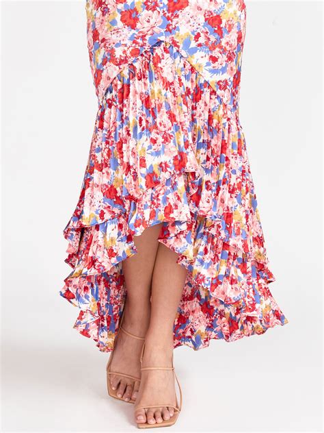 Floral Ruffle Asymmetric Maxi Dress Lena New York And Company