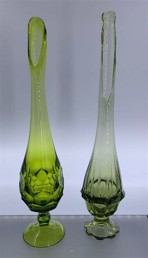 Vintage Viking Stretched Swung Glass Vase Choose From Olive Green