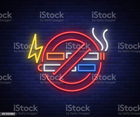 禁止吸煙沒有 Vape 的霓虹燈標誌明亮的標誌 霓虹燈旗幟 圖示 在一個未經授權的地方吸煙和 Vaping 照明標誌停止電子香煙戒煙向量插圖