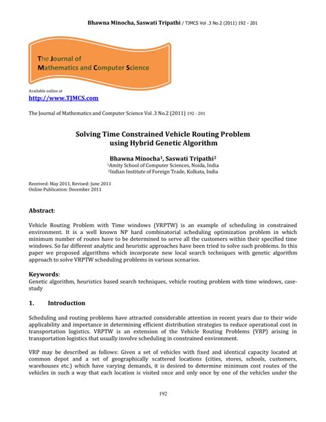 pdf solving time constrained vehicle routing problem using hybrid