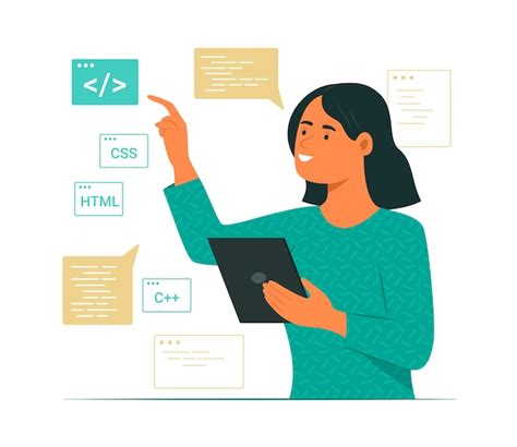 Premium Vector Programmer Woman Process Coding For Software
