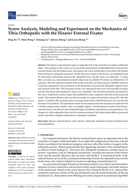 PDF Screw Analysis Modeling And Experiment On The Mechanics Of Tibia