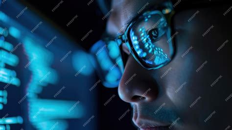 Premium Photo Asian Programmer Man And Reflection In Glasses Focus And Programming For Cyber