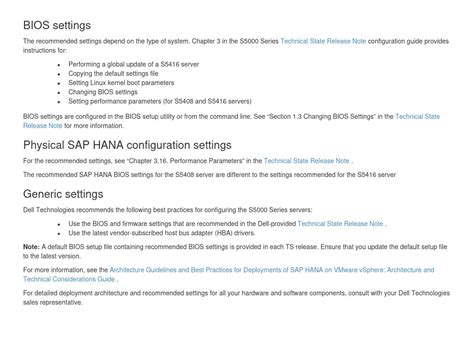 S5000 Series Settings Dell Validated Design For Sap Hana Tdi With Dell S5000 Series Servers