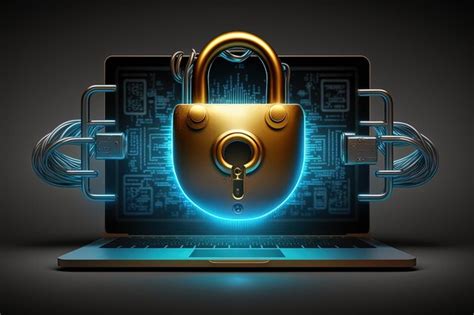 Premium Ai Image Technological Padlock With Blue Circuits On Laptop Screen Data Security