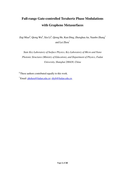 Pdf Full Range Gate Controlled Terahertz Phase Modulation With Graphene Metasurfaces