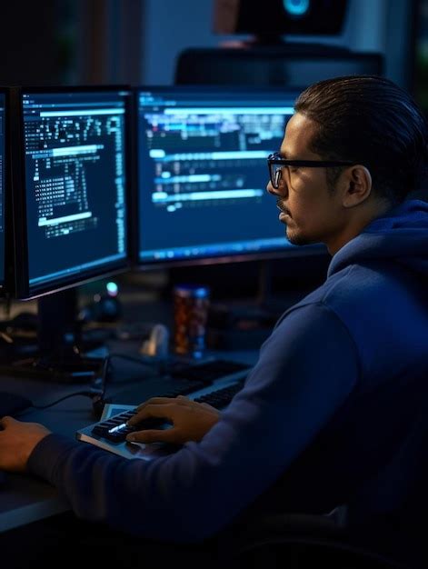 Premium Ai Image Portrait Of African American Developer Using Laptop