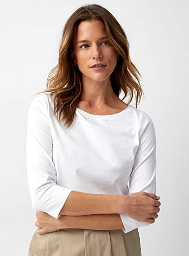 Le T Shirt Col Bateau Manches 34 Coton Supimamd Contemporaine