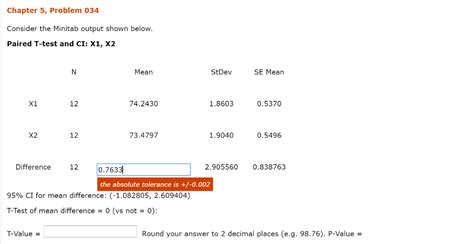 solved chapter 5 problem 034 consider the minitab output