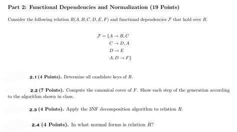 Solved Part Functional Dependencies And Normalization Chegg