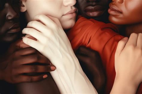 Premium AI Image Closeup Shot Of Diverse Different Skin Tone Colours Hugging Together