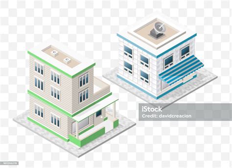 고립 된 높은 품질 아이소메트릭 도시 요소의 집합입니다 2 주거에 투명 한 배경 0명에 대한 스톡 벡터 아트 및 기타 이미지 0명 3차원 형태 개념 Istock