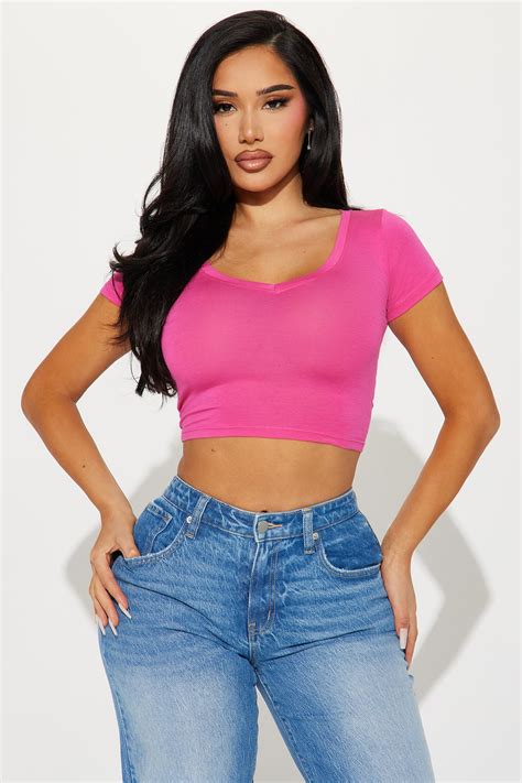 Vanessa V Neck Crop Top Magenta Fashion Nova