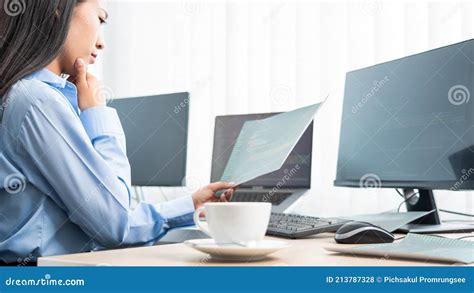 Asian Woman Programming Working With Computer And Typing Data Code To Developing Program At