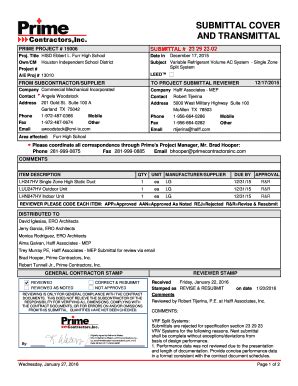 Fillable Online Submittal Cover And Transmittal Prime Contractors