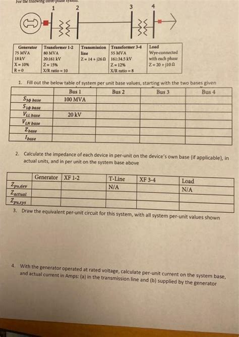 Solved 1 Fill Out The Below Table Of System Per Unit Base