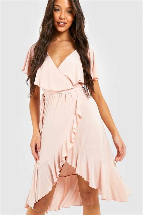 Slinky Ruffle Wrap Midi Dress Boohoo Uk