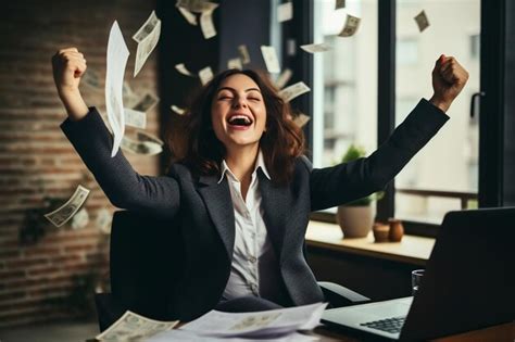 Feliz Y Exitosa Jefa En El Lugar De Trabajo Celebrando La Ia Generativa Foto Premium