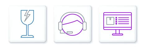 앱 배달 추적 깨지기 쉬운 깨진 유리 기호 및 지원 운영자 터치 아이콘이 있는 컴퓨터 모니터를 설정합니다 벡터 0명에 대한 스톡 벡터 아트 및 기타 이미지 Istock