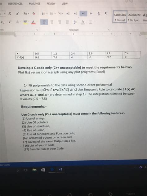 Solved Develop A C Code Only C Unacceptable To Meet The Chegg