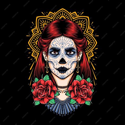 Premium Vector Woman Sugarskull With Roses Illustration