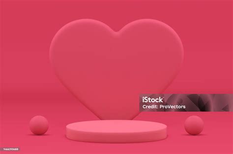 받침대 3d 핑크 심장 무대 낭만적 인 이벤트 결혼식 축 하 현실적인 벡터 일러스트 레이 션 2월에 대한 스톡 벡터 아트 및