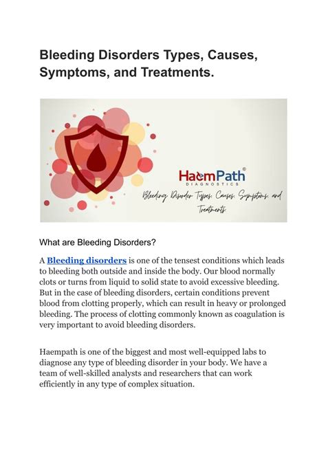 Ppt Bleeding Disorders Types Causes Symptoms And Treatments