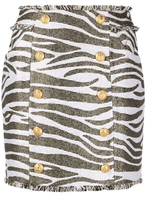 Balmain Zebra Print High Waisted Miniskirt White Farfetch Uk