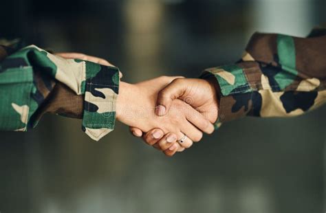 Meeting Army Or Shaking Hands For Partnership Teamwork Or Deal In War