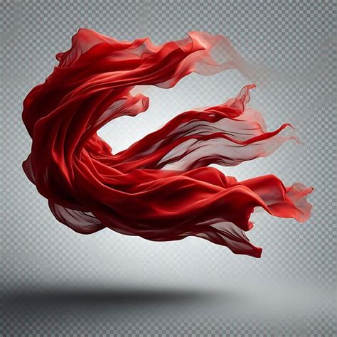 Floating Red Fabric Blowing Isolate On White Background Premium Ai