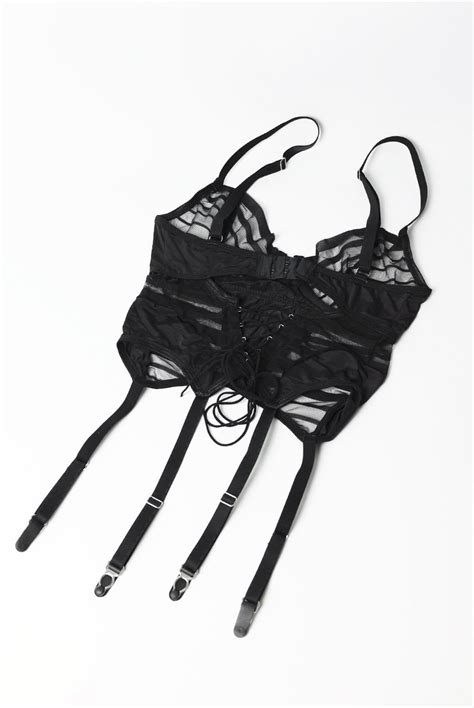 Lune Bellis Corset And Thong ガーターベルト付きコルセット＆タンガ2点セット（ワイヤーあり・シースルー・ストライプ