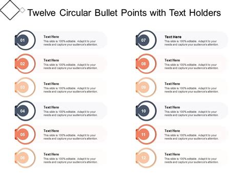 Twelve Circular Bullet Points With Text Holders Graphics Presentation Background For