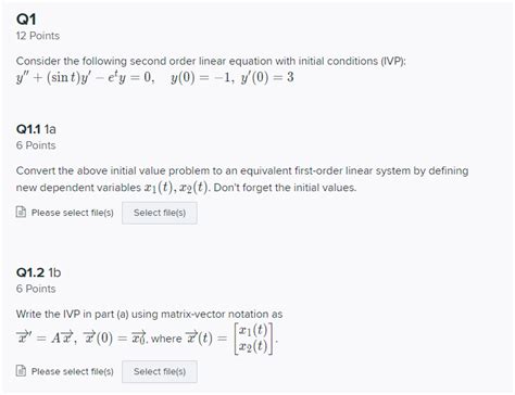 Solved Q1 12 Points Consider The Following Second Order