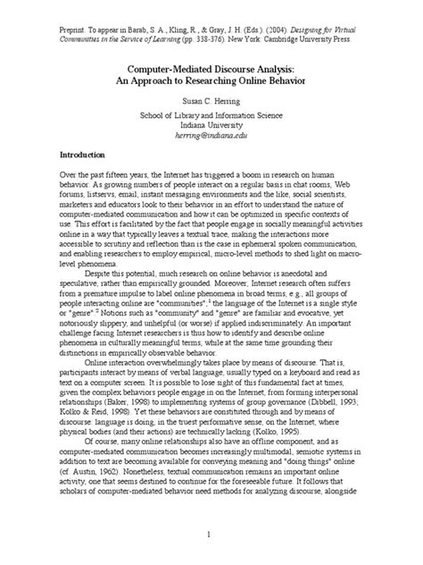 Computer Mediated Discourse Analysis An Approach To Researching Online