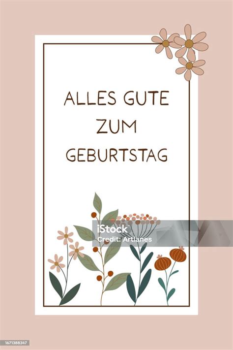 Alles Gute Zum Geburtstag 독일어 텍스트 생일 축하합니다 아름 다운 꽃과 장미 색 프레임과 인사말 카드입니다