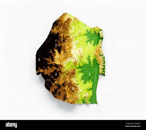 Eswatini Map Shaded Relief Color Height Map On White Background 3d